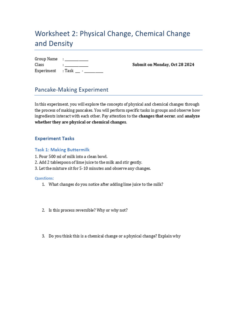 Scientific Pancake Experiment Worksheet | PDF | Liquids | Density