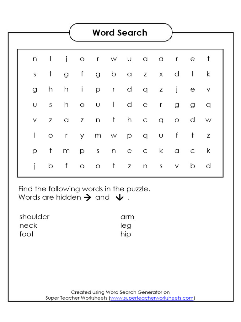 Body Parts Word Search Puzzle | PDF | Word Search | Word Puzzles
