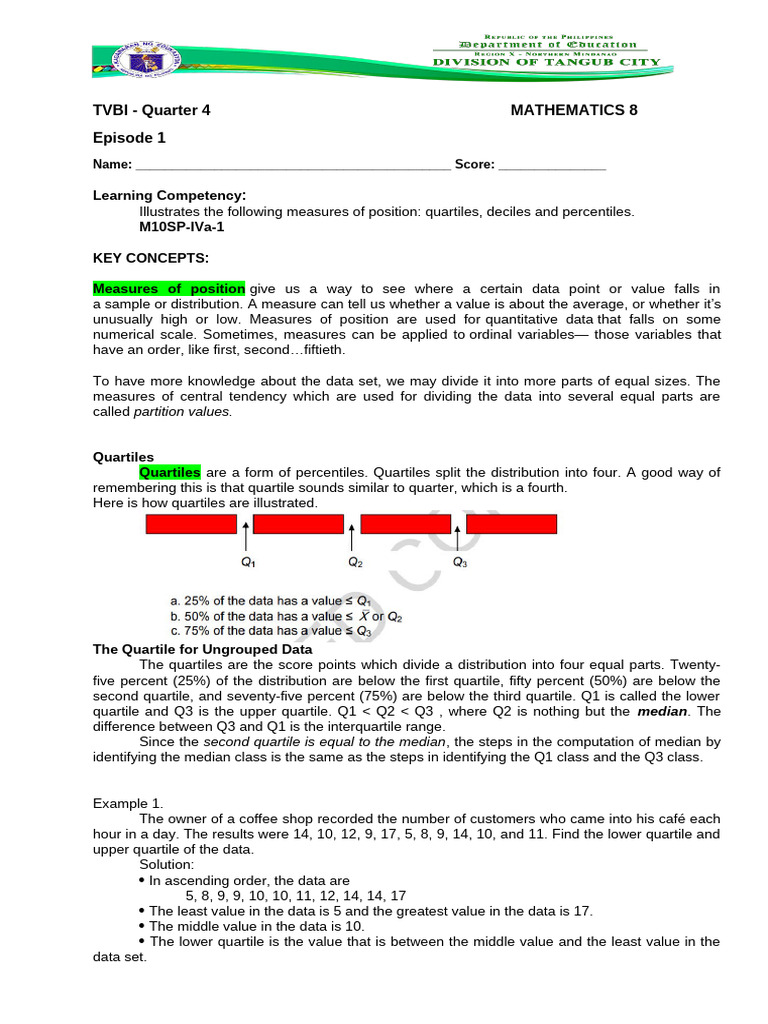 Math10-Ep1-Q4-slm | PDF | Quartile | Percentile