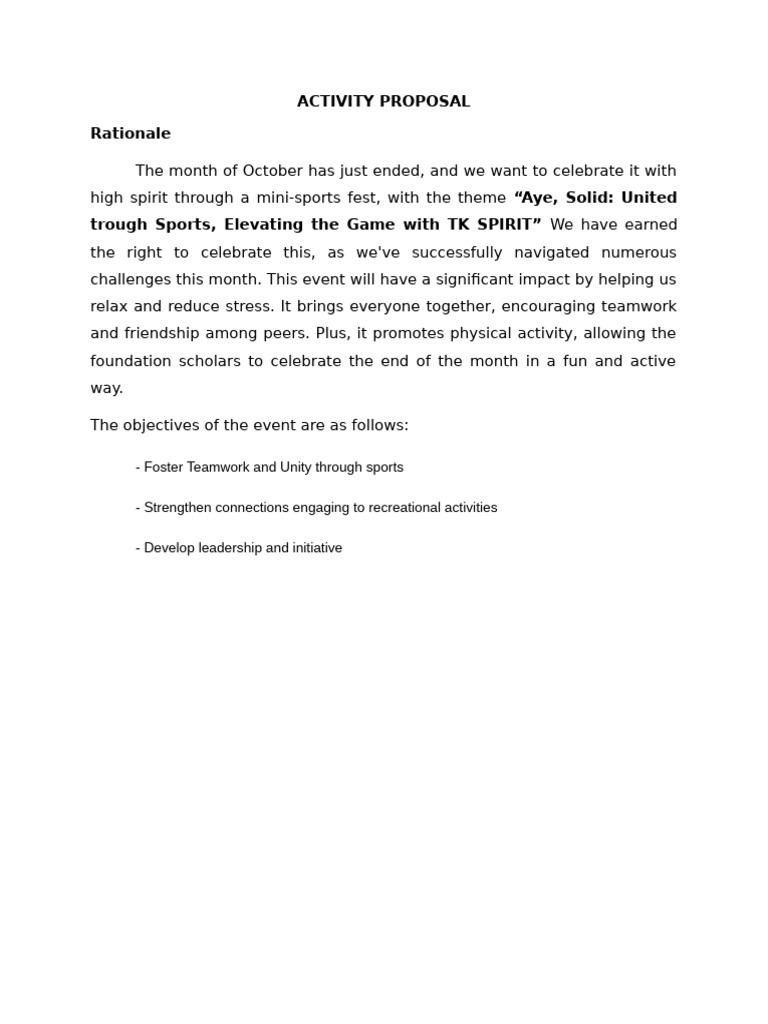 Activity Proposal | PDF | Sports & Recreation