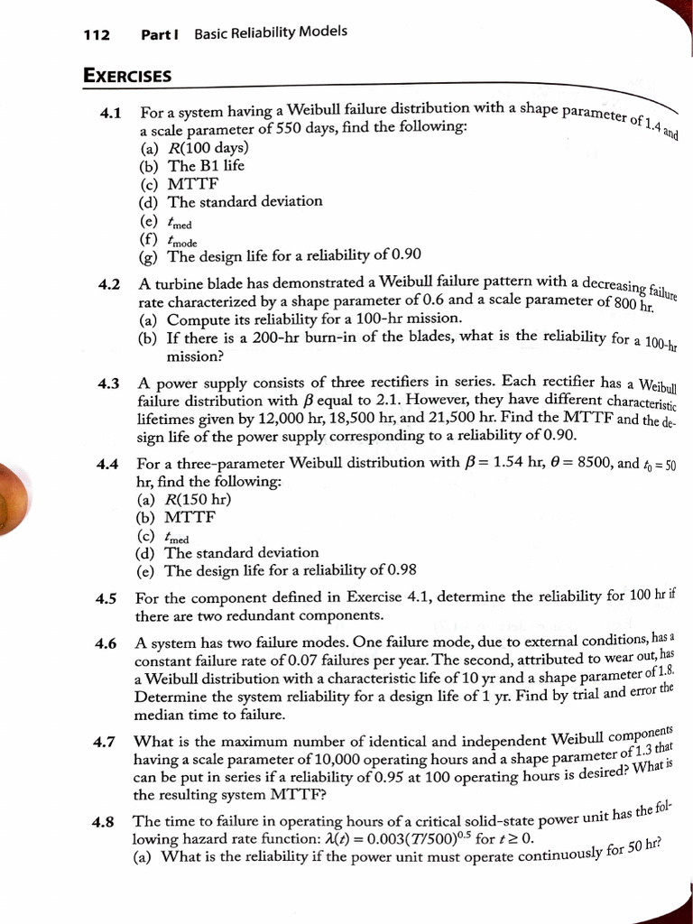 Ebeling Chapter 4 Questions | PDF | Reliability Engineering | Probability Density Function