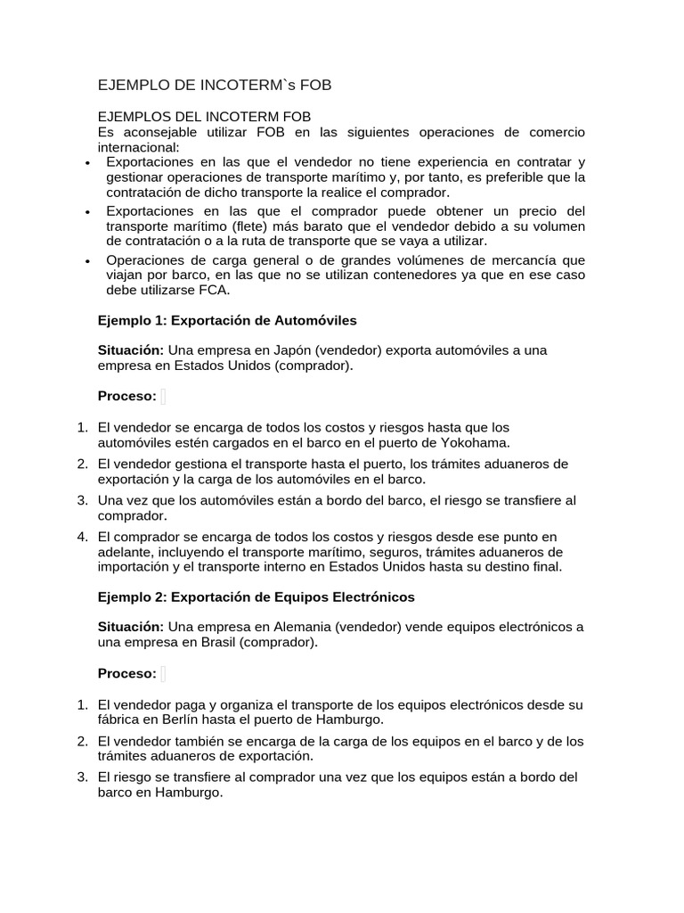 Ejemplos Prácticos de Incoterm FOB | PDF | Economias
