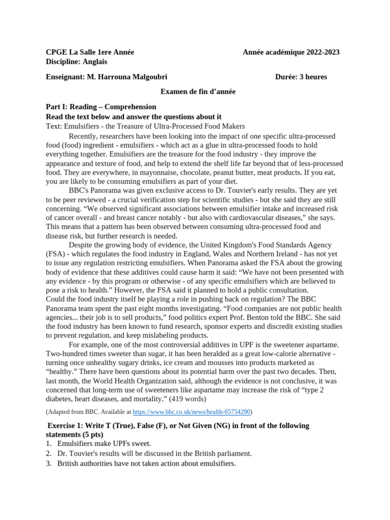 Exam s2 Mpsi 22-23-1ère Sess Cpge Ls | PDF | Sugar Substitute