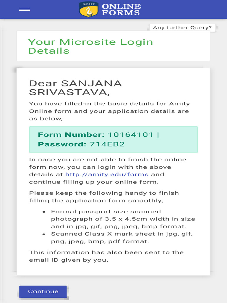 Amity Online Form Login Details | PDF