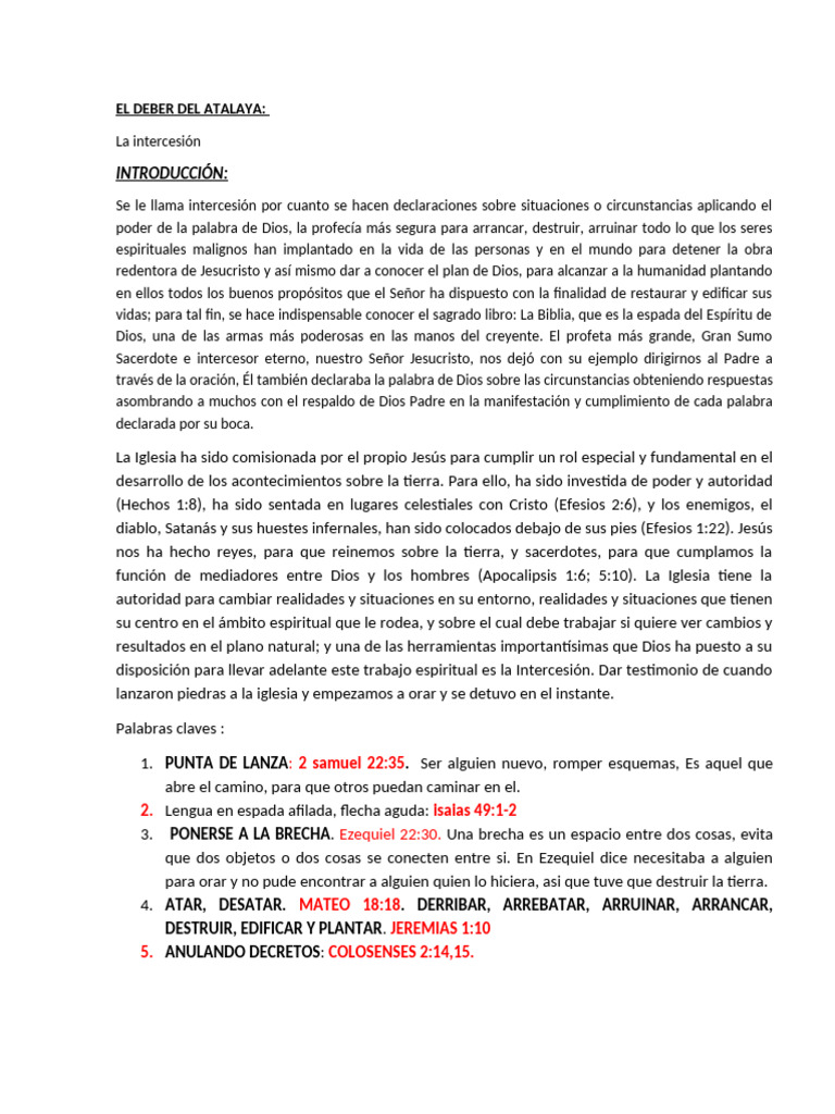 El Deber del Atalaya en la Intercesión | PDF | Intercesión | Oración
