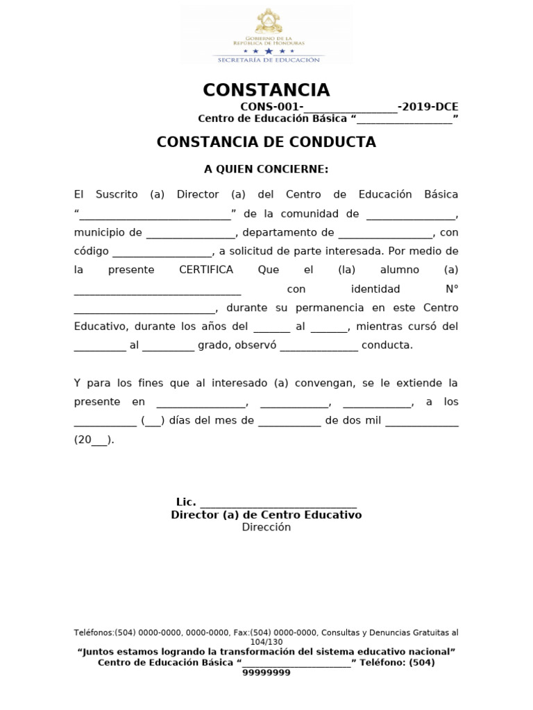 Constancia de Conducta Escolar | PDF