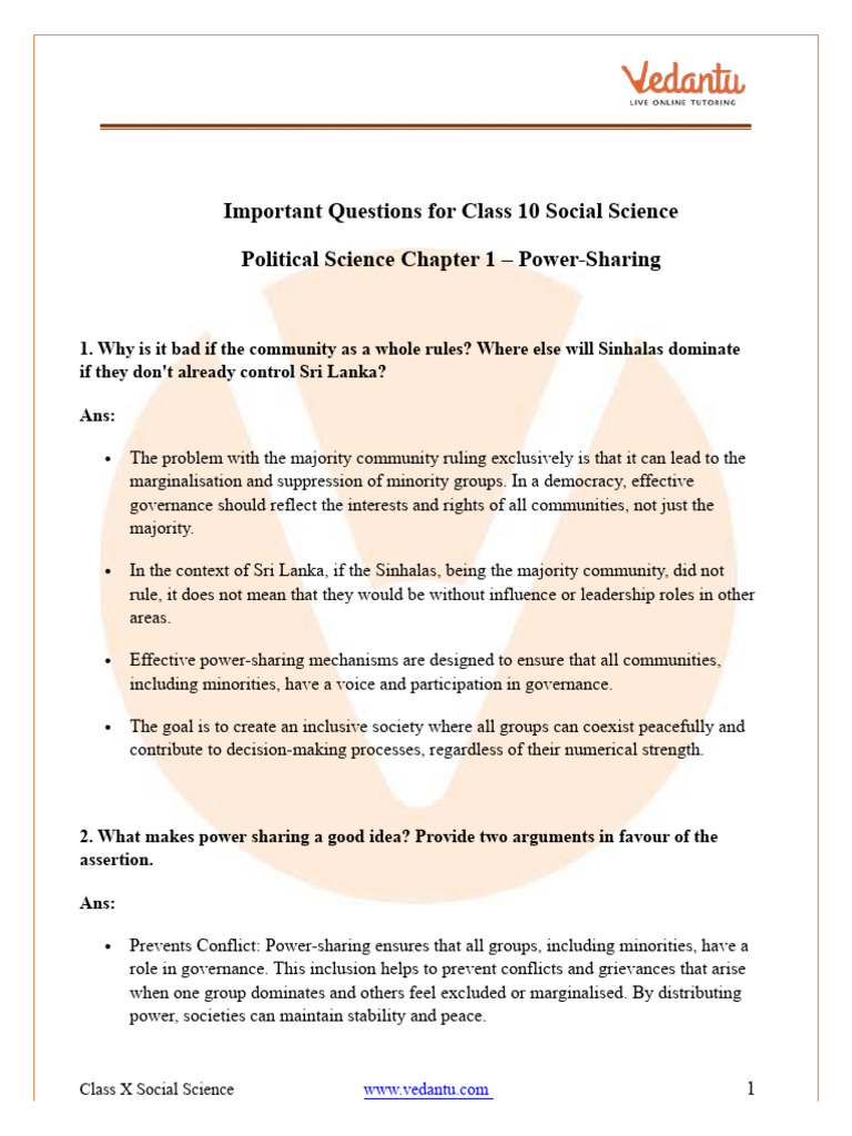Key Questions on Power Sharing in Democracy | PDF | Democracy ...