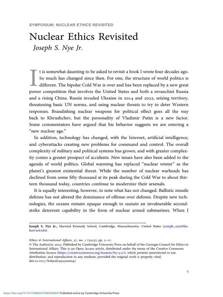 Nuclear Ethics Revisited | PDF | Deterrence Theory | Crime & Violence