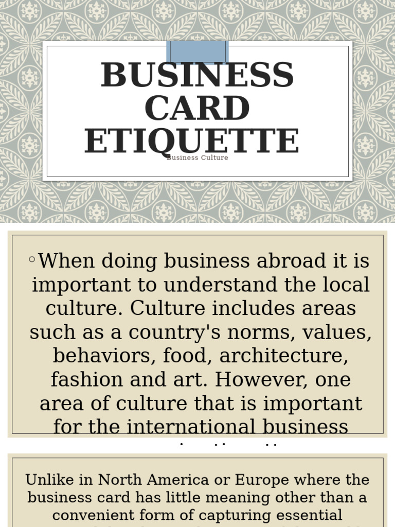 Business Card Etiquette | PDF | Etiquette