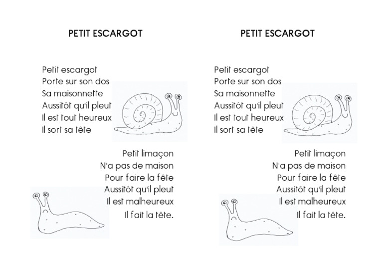 Comptine Petit Escargot et Limaçon | PDF