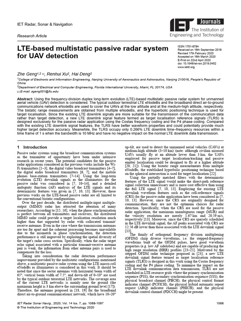 LTE Multistatic Radar for UAV Detection | PDF | Modulation | Orthogonal ...