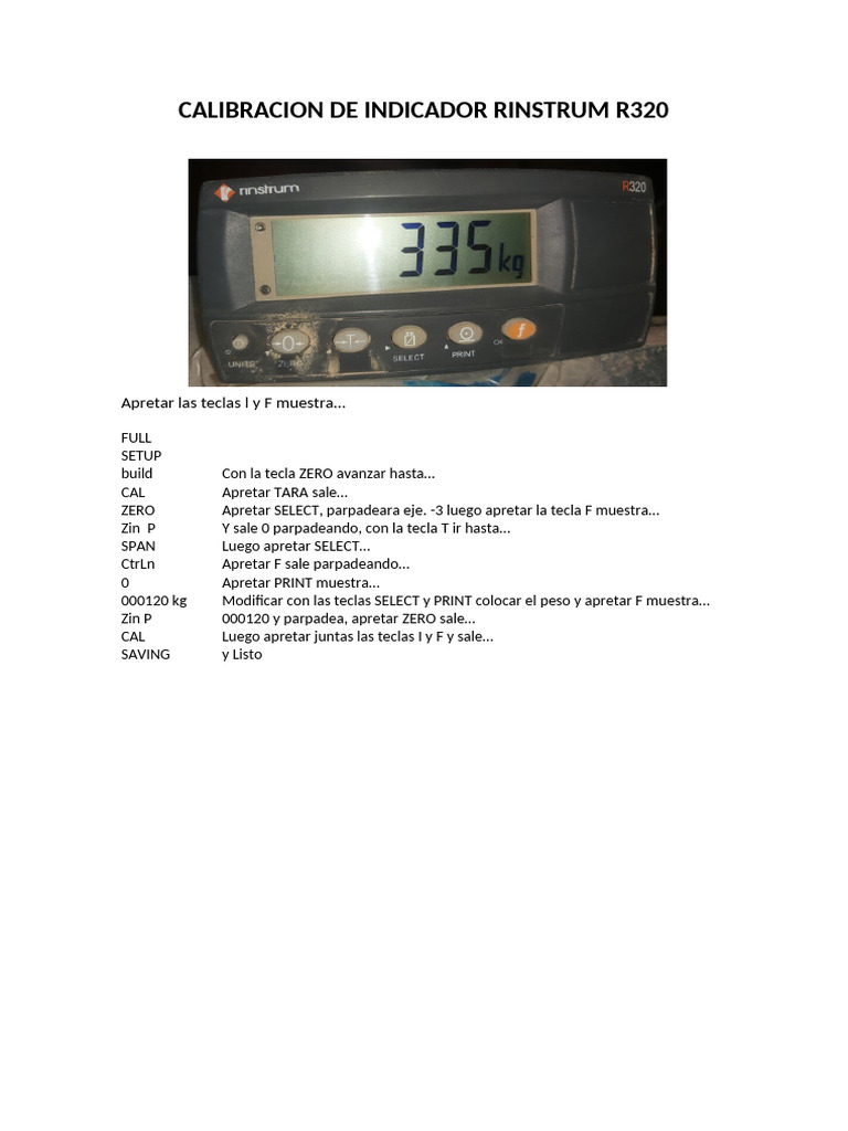 Calibración Indicador Rinstrum R320 | PDF