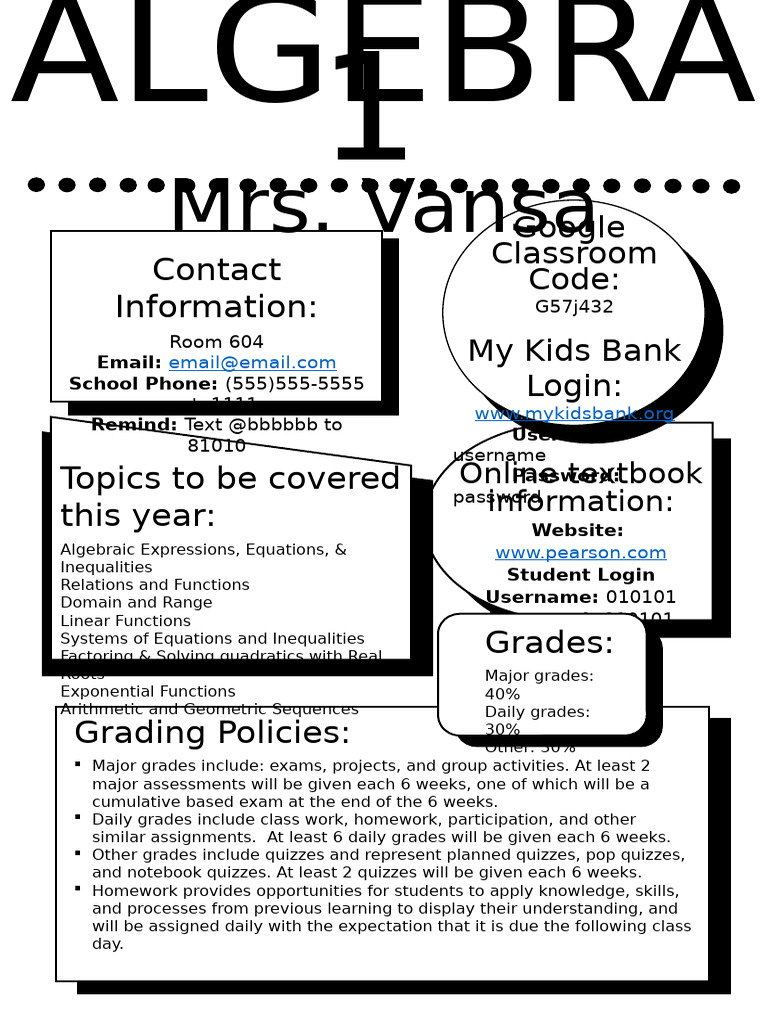 Editable Class Syllabus TPT | PDF | Algebra | Quadratic Equation