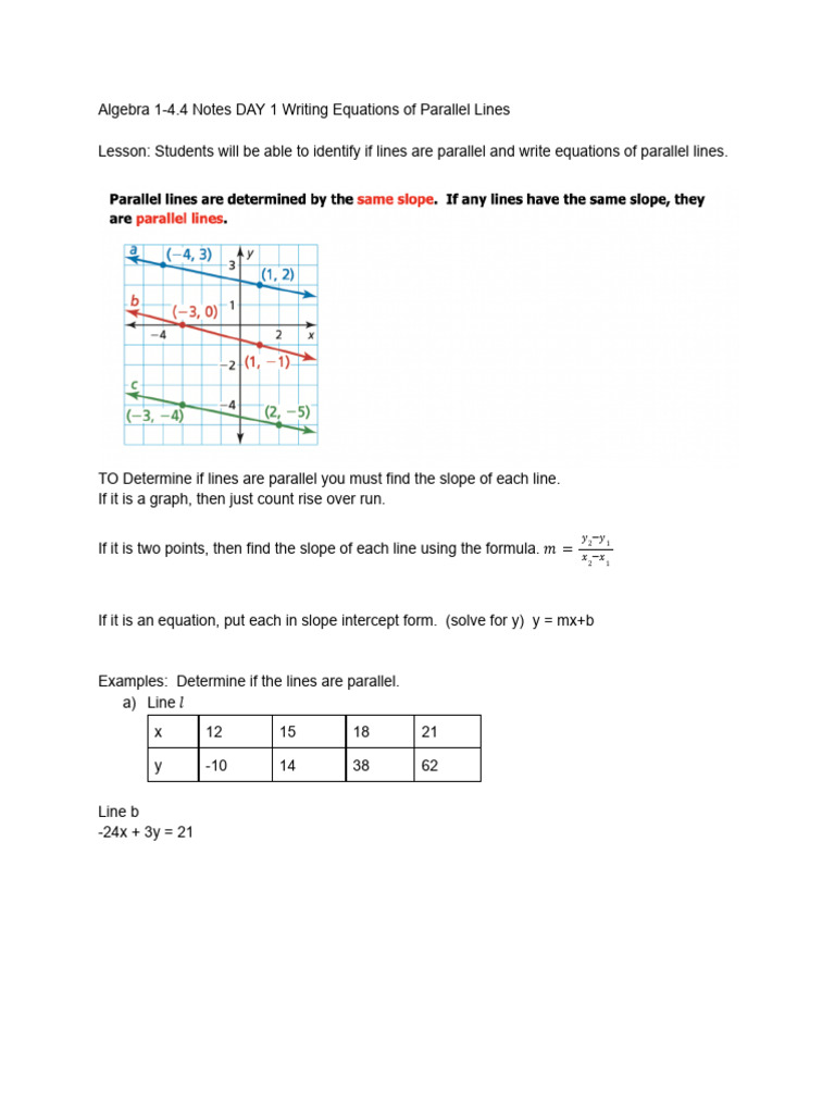4.4 NOTES DAY 1 Writing Equations of Parallel Lines | PDF