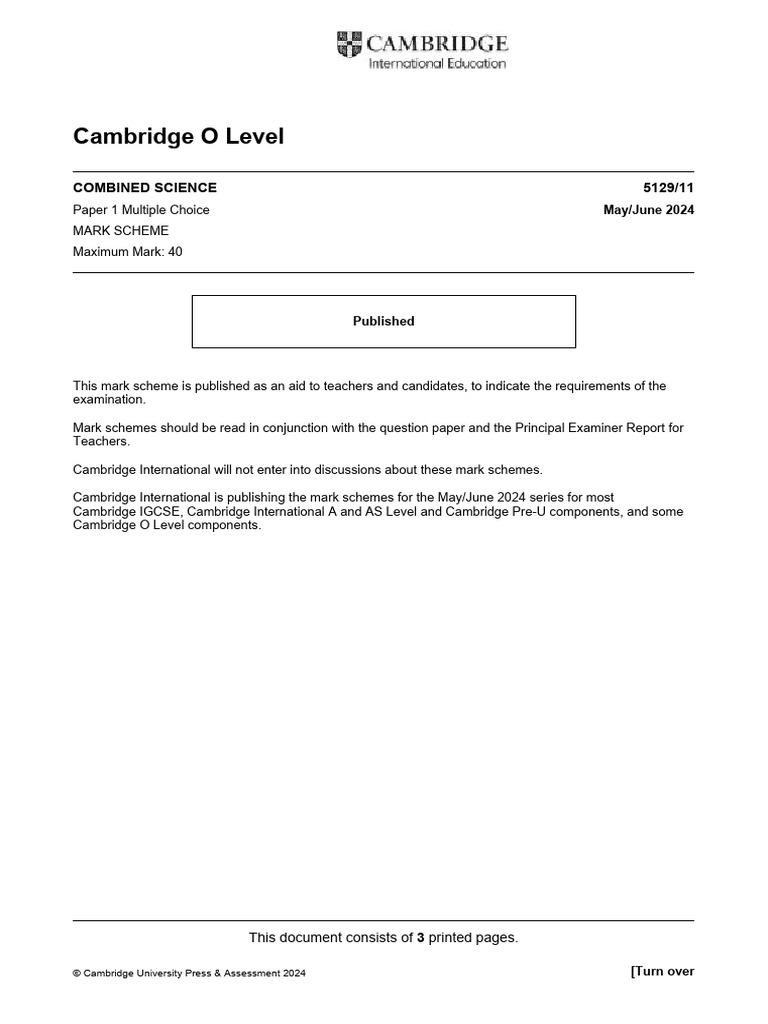Cambridge O Level: Combined Science 5129/11 | PDF | Qualifications ...
