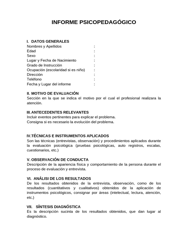 Modelo de Informe Psicopedagógico | PDF