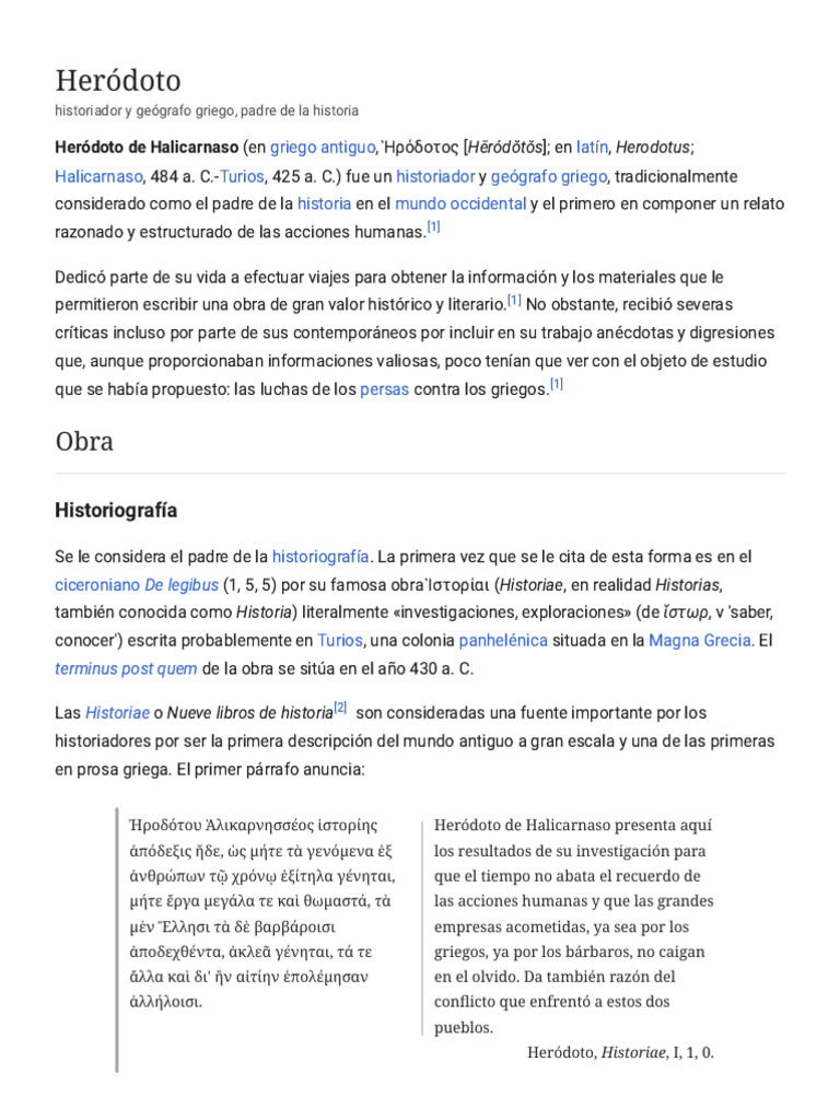 Heródoto - Wikipedia, La Enciclopedia Libre | PDF