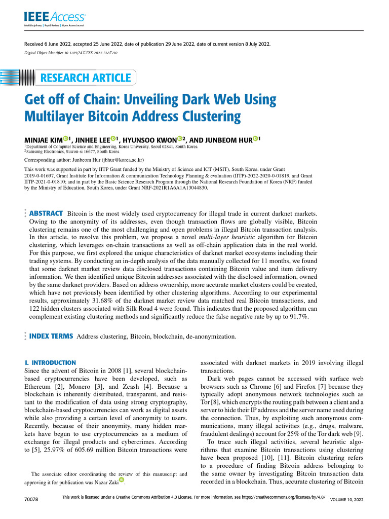 Get Off Of Chain Unveiling Dark Web Using Multilayer Bitcoin Address Clustering Pdf Bitcoin