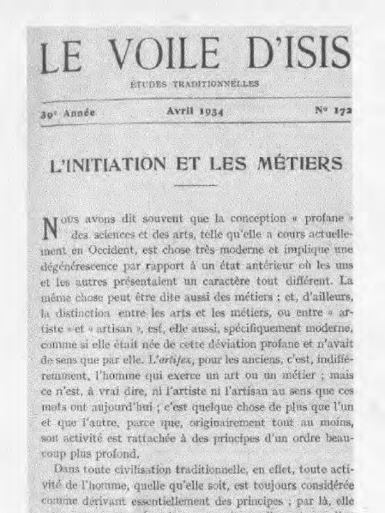L'initiation Et Les Métiers - Le Voile D'isis - Études Traditionnelles ...
