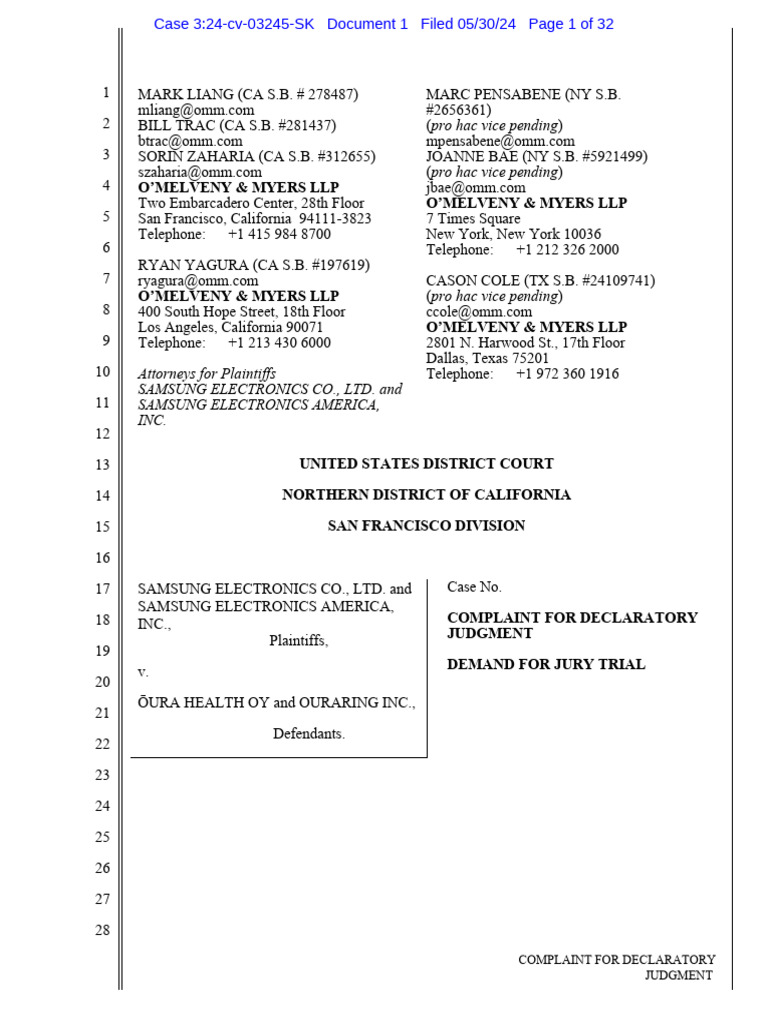 Gov Uscourts Cand 430276 1 0 | PDF | Declaratory Judgment | Patent Infringement