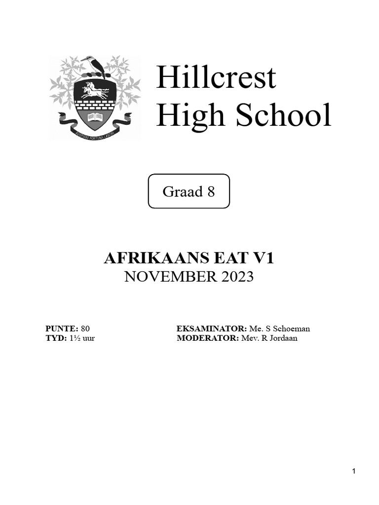 Afrikaans GR 8 P1 November 2023 | PDF
