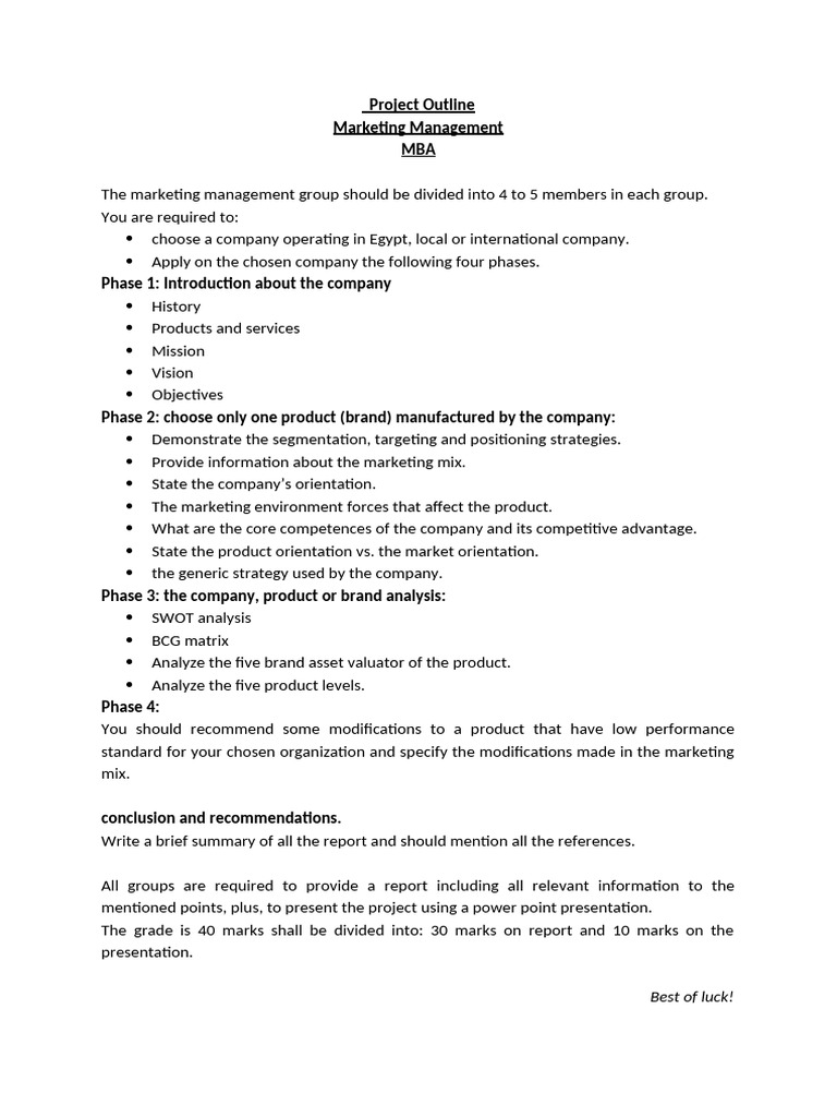 MBA Marketing Management Project Guide | PDF | Career & Growth ...