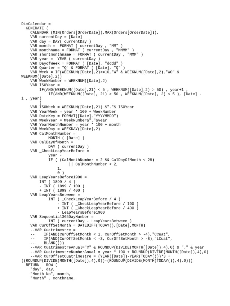 Power BI Date Table Script | PDF
