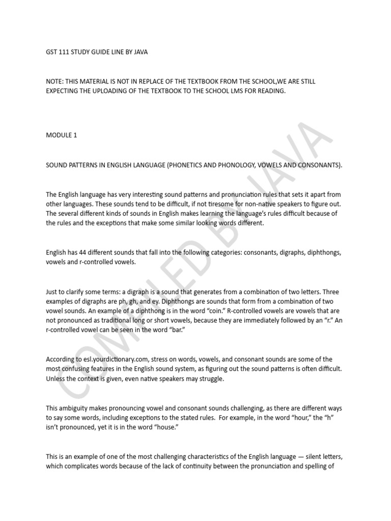 GST 111 Study Guide Line by Java | PDF | Syllable | Part Of Speech