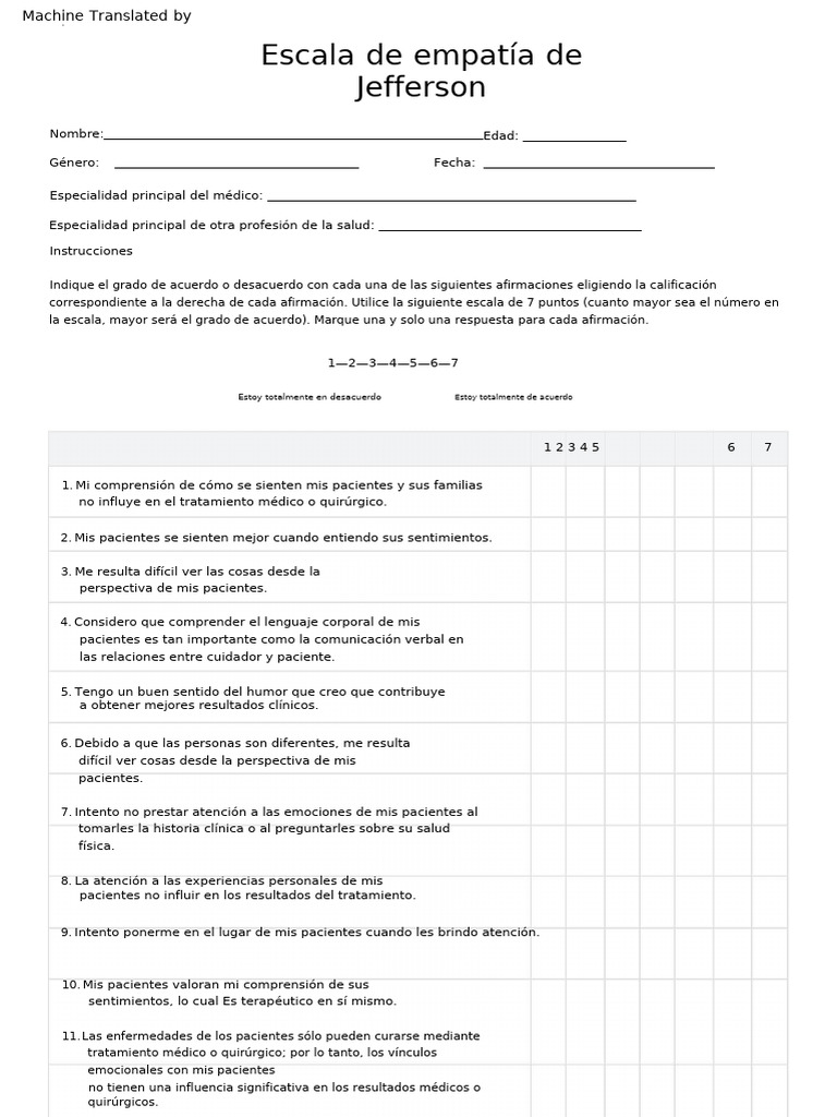 Jefferson Scale of Empathy | PDF | Empatía | Terapia