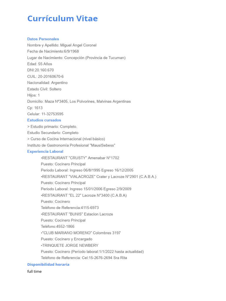 Currículum Vitae - Miguel Coronel - 1 | PDF