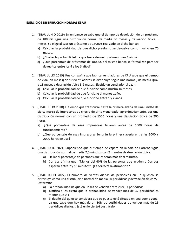 Ejercicios Distribución Normal Ebau | PDF | Desviación Estándar | Distribución normal