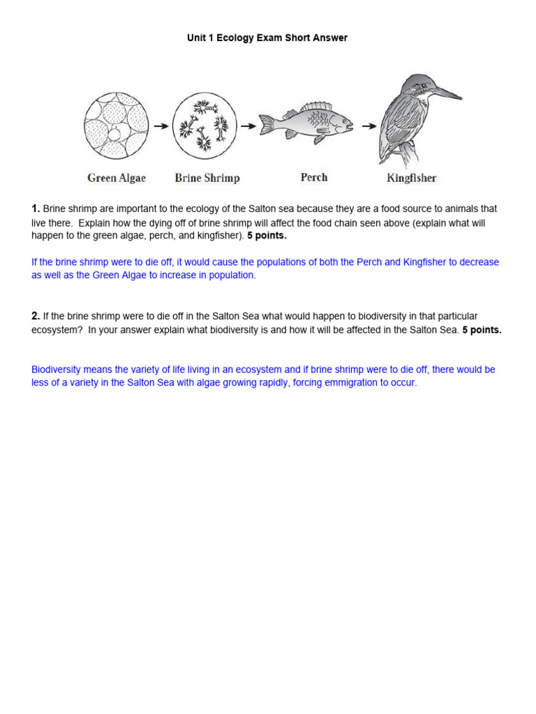 Unit 1 Ecology Exam Short Answer | PDF | Ecology | Biodiversity
