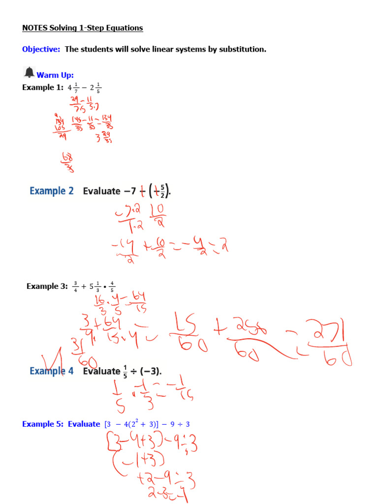 1.1 NOTES Solving 1-Step Equations | PDF