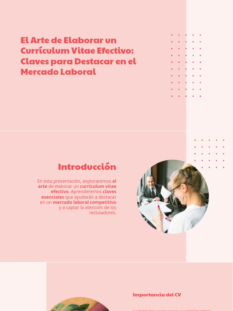 Slidesgo El Arte de Elaborar Un Curriculum Vitae Efectivo Claves para Destacar en El Mercado ...