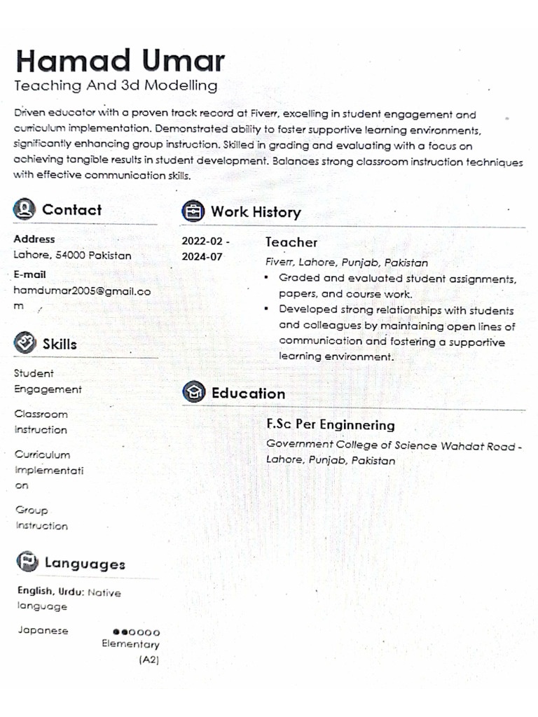 Hamad Umar Teaching Resume | PDF