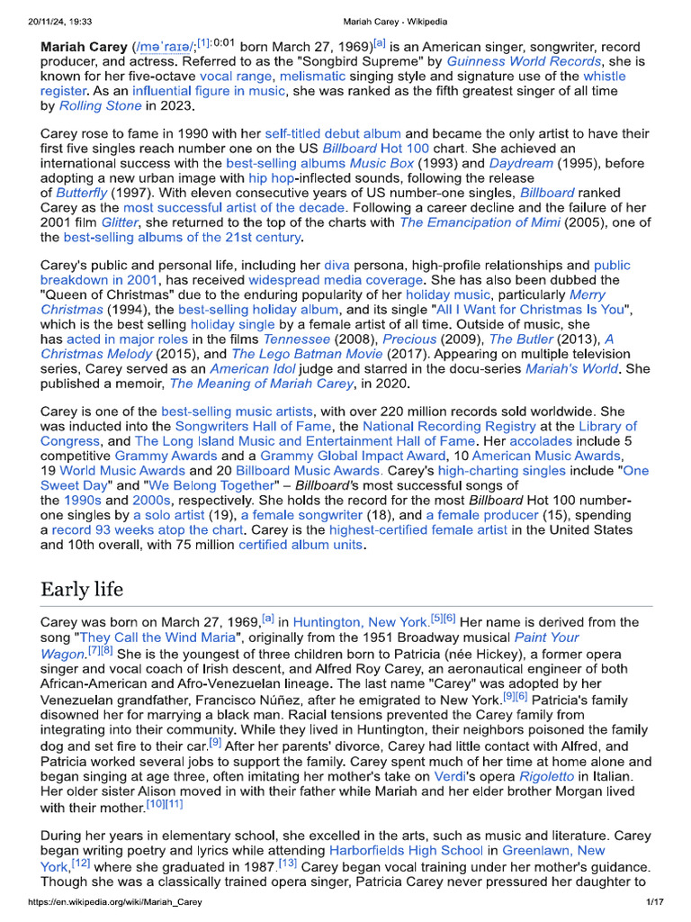 Mariah Carey Biography | PDF