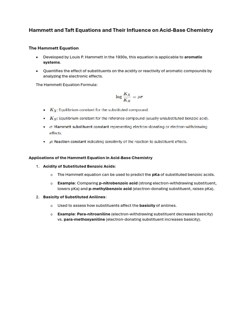 Hammett and Taft Equations in Chemistry | PDF | Acid Dissociation ...