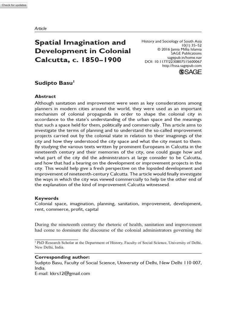 Basu 2015 Spatial Imagination and Development in Colonial Calcutta C ...