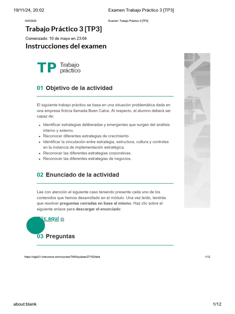 Examen Trabajo Práctico 3 (TP3) | PDF | Business | Comportamiento
