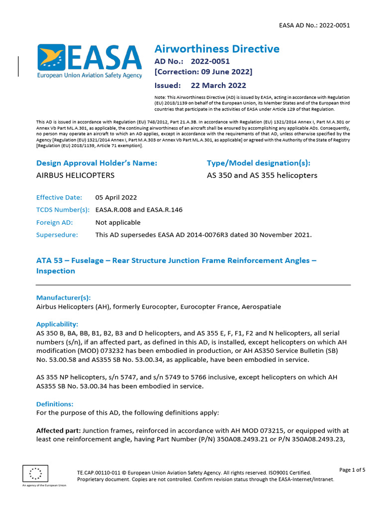 Easa Ad 2022-0051 1 | PDF | Aviation