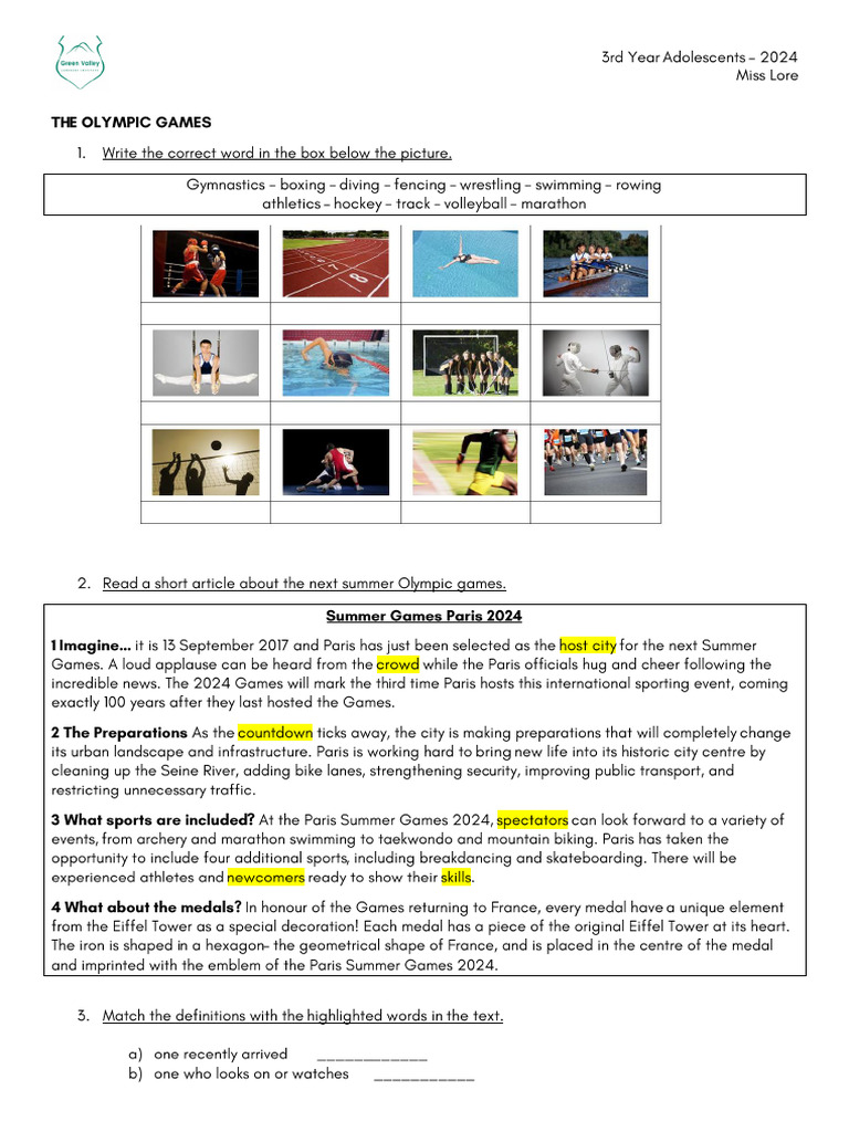 The Olympic Games Worksheet | PDF
