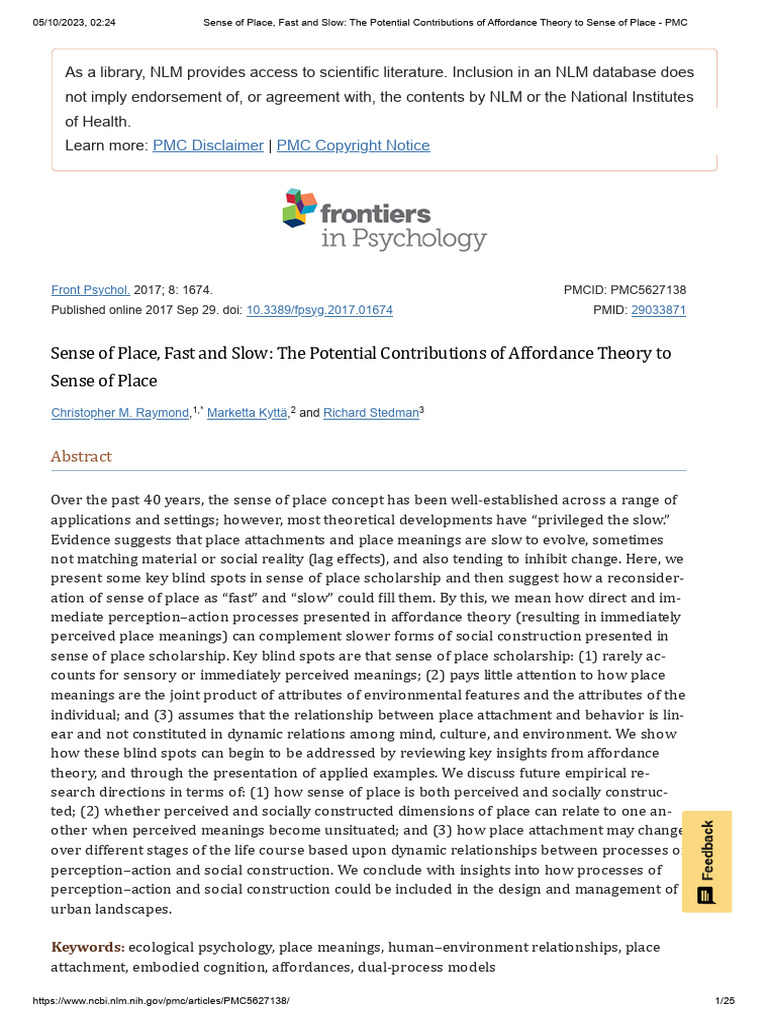 Sense of Place, Fast and Slow - The Potential Contributions of ...