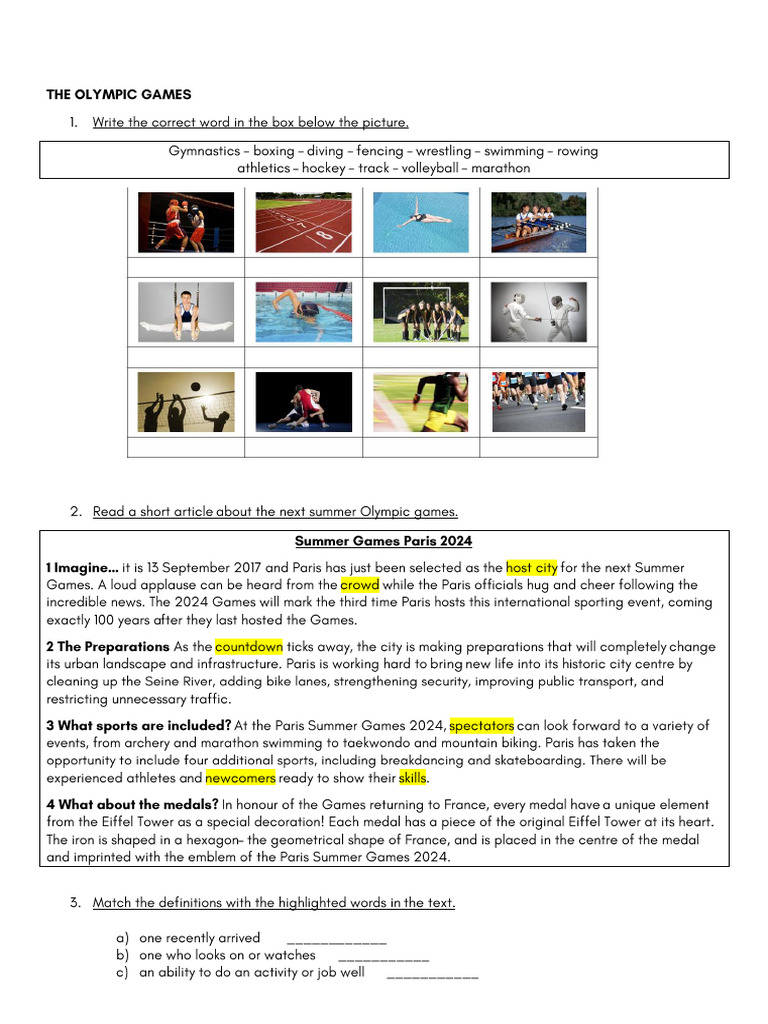 The Olympic Games Worksheet 2 | PDF