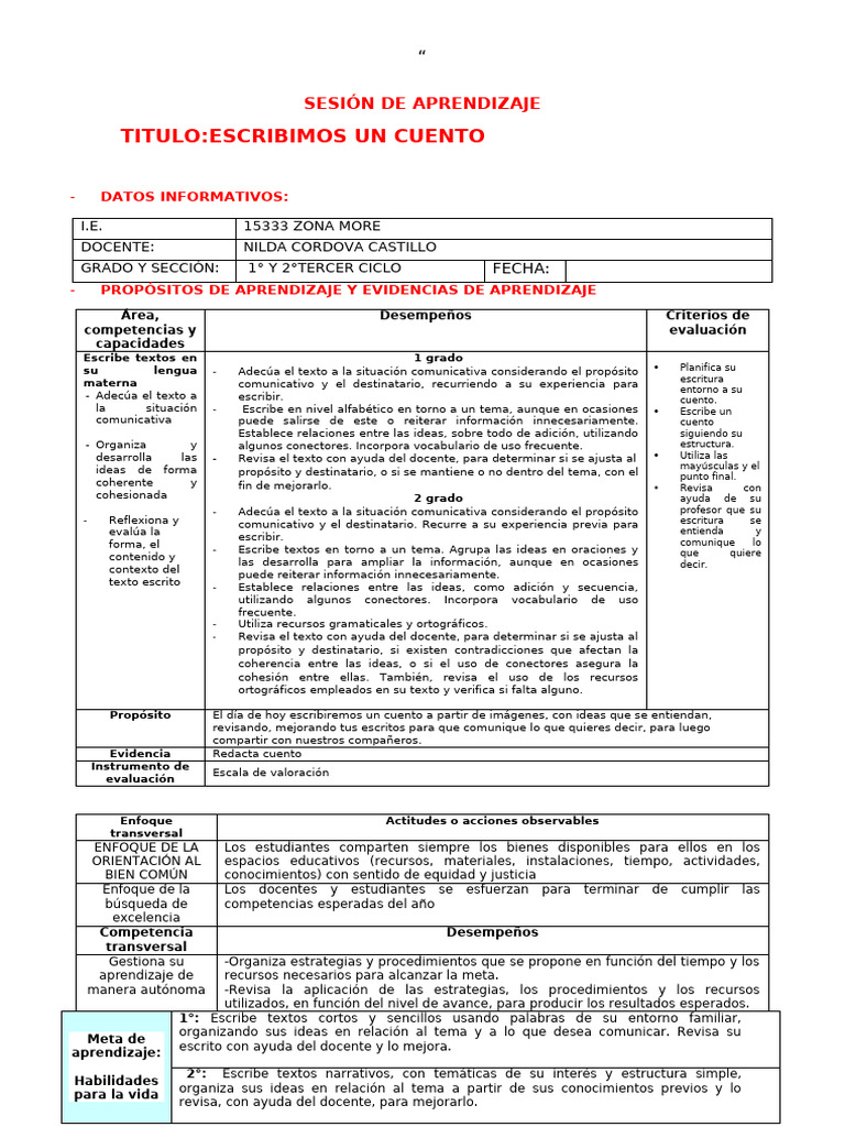 U8 S1 Sesion D3 Com Escribimos Un Cuento 998591174 | PDF | Evaluación