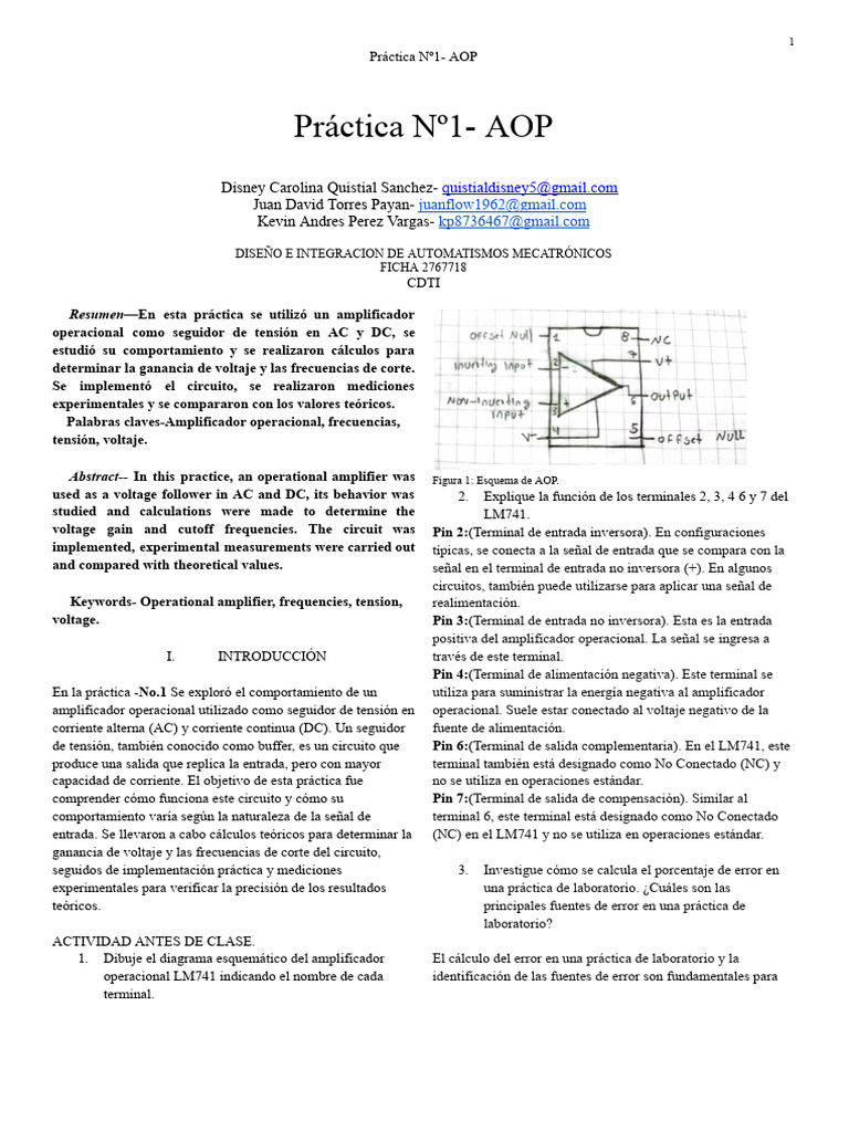 Informe - 1 AOP | PDF | Impedancia eléctrica | Medición