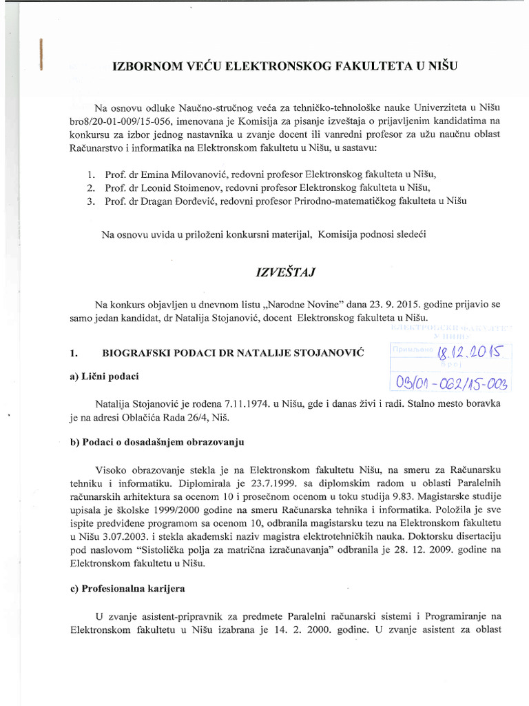 Natalija Stojanovic Vanredni Profesor | PDF