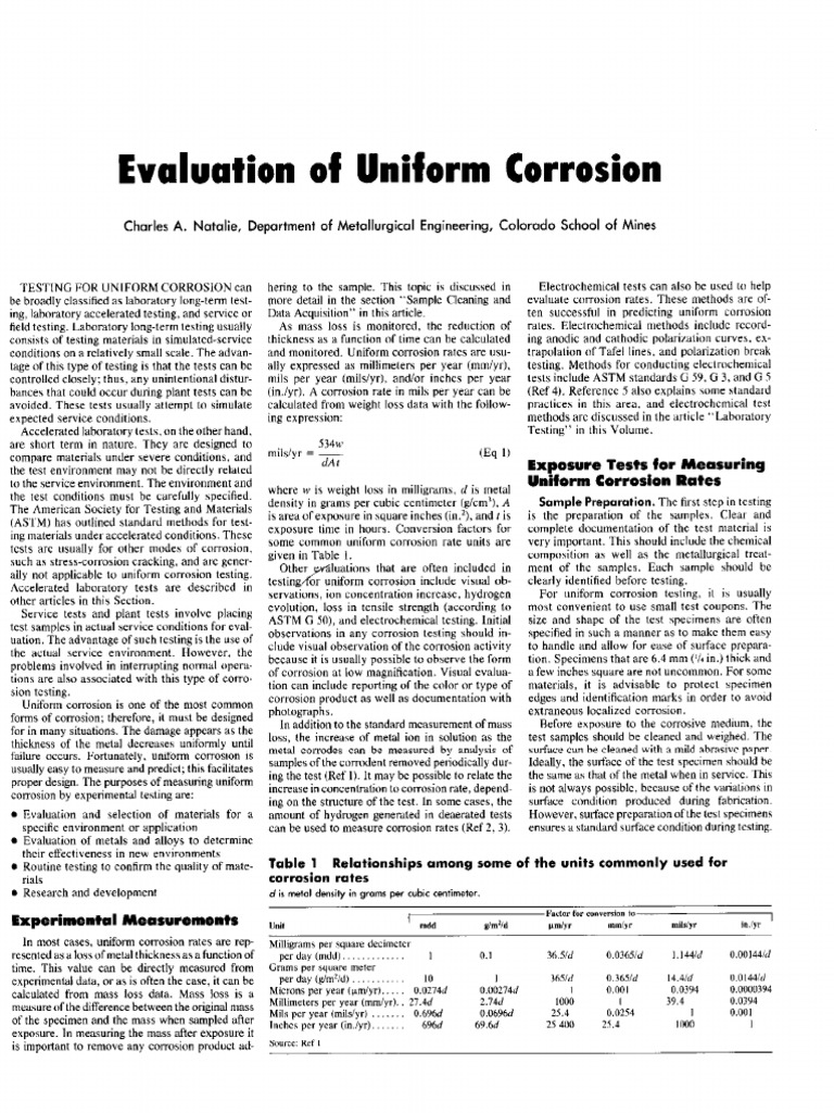 ASM Evaluation of Uniform Corrosion | PDF