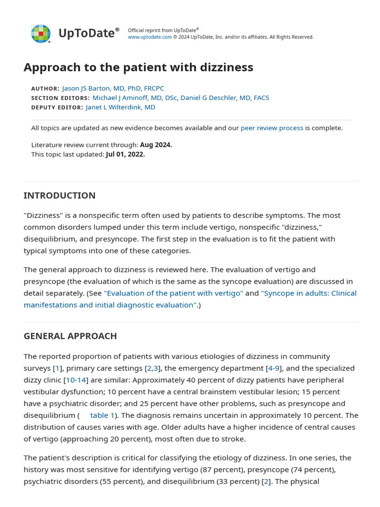 Evaluating Dizziness in Patients | PDF | Vertigo | Clinical Medicine