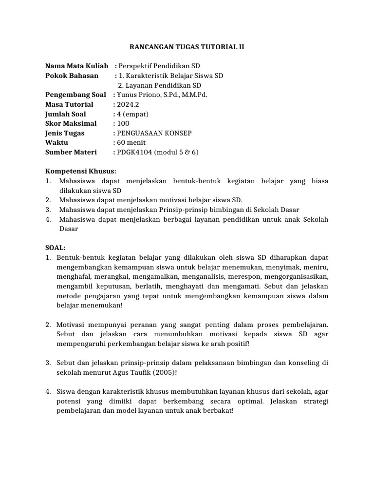 RTT 2 Prespektif Pendidikan SD | PDF