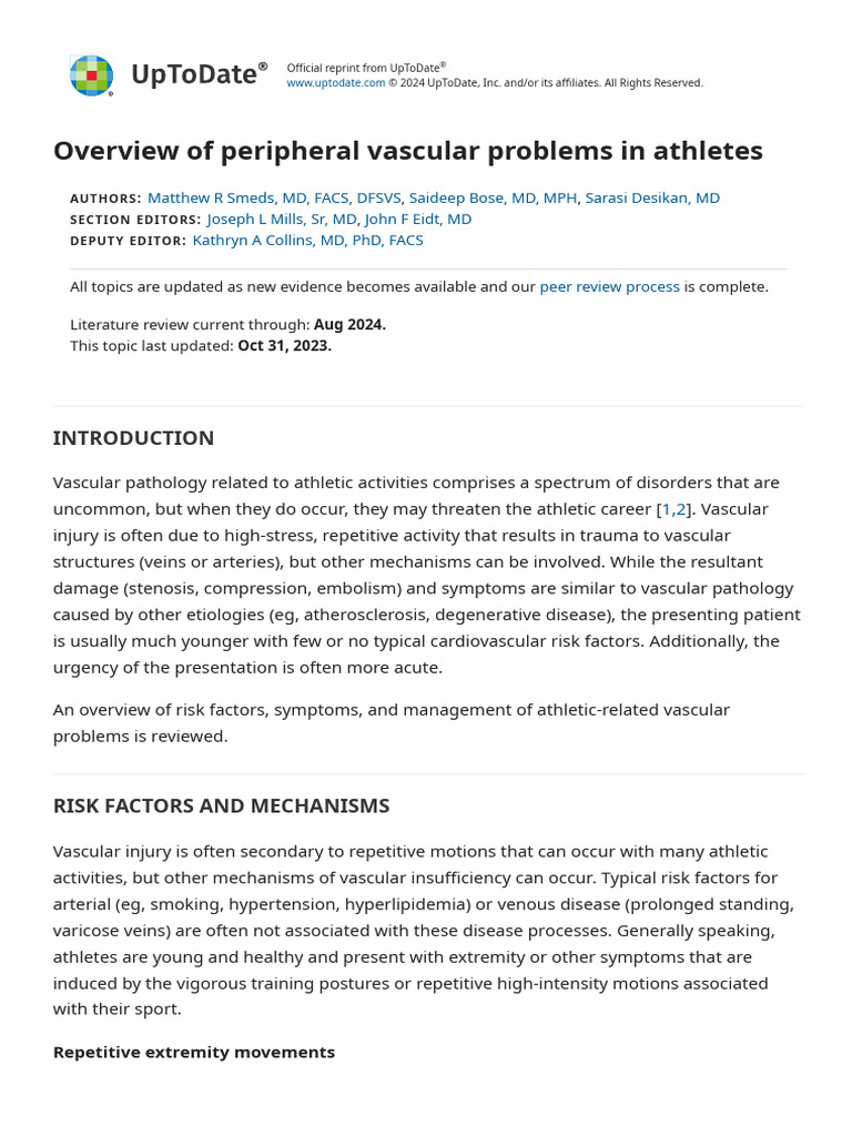 Overview of Peripheral Vascular Problems in Athletes - UpToDate | PDF ...